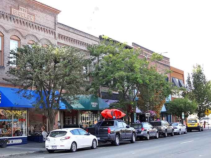 Historic charm meets small-town magic on Sandpoint's Main Street, where brick buildings house treasures waiting to be discovered.