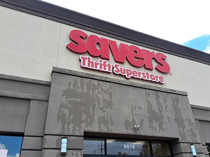 That bold red "Savers Thrift Superstore" sign promises exactly what treasure hunters need: endless aisles of bargain possibilities.