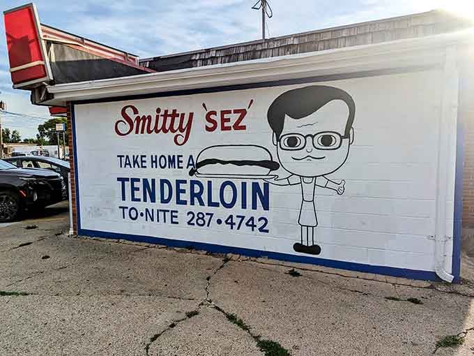Smitty's iconic wall mural says it all - when a cartoon character recommends a tenderloin, you listen!