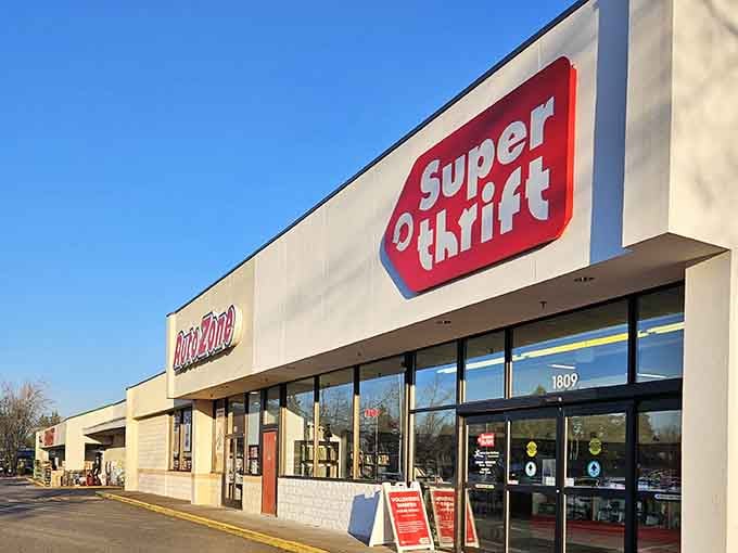 That bold red sign against the blue sky means one thing: treasure hunting season is officially open.