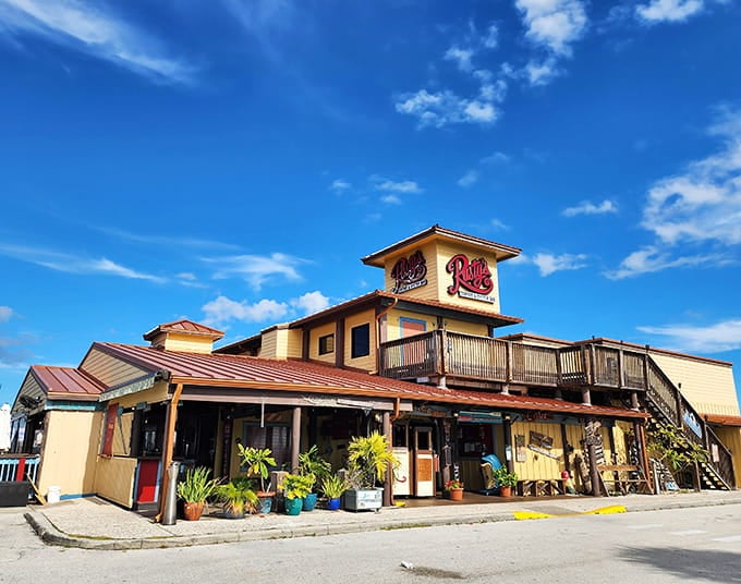 That colorful exterior promises good times and even better seafood, like a tropical postcard come to life.