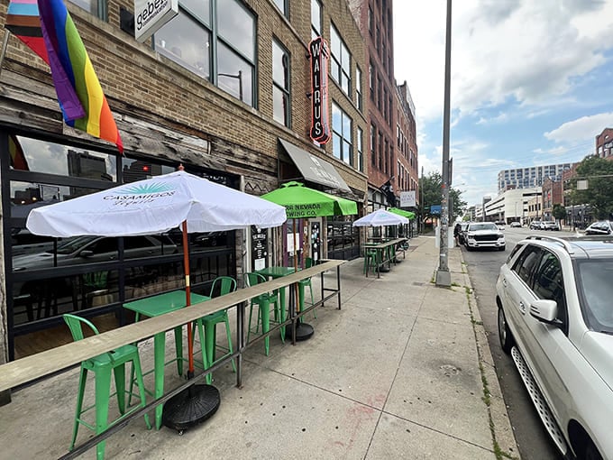 Those bright green tables lining the sidewalk are your first clue that something delicious is happening here.