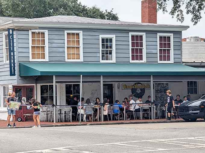 The blue clapboard charm of Vinnie Van GoGo's beckons pizza lovers to Savannah's City Market like a siren song.