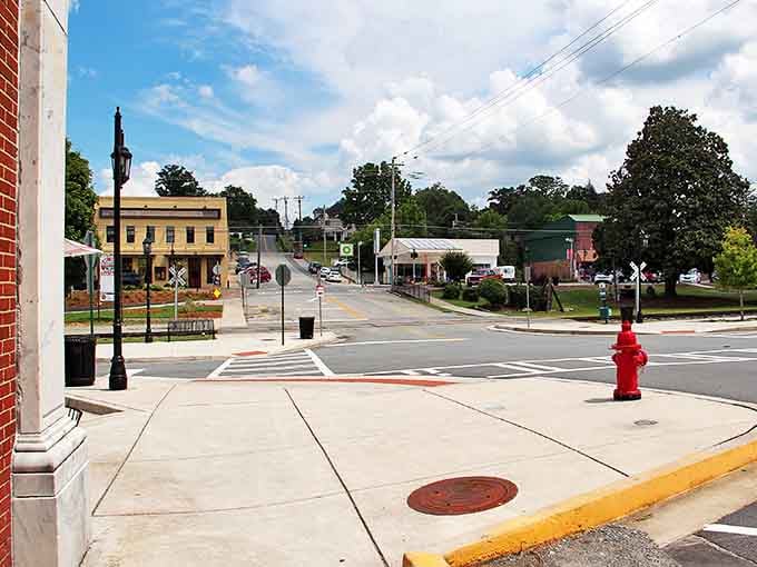 Main Street, Blue Ridge &ndash; where every crosswalk leads to another delightful discovery. That fire hydrant has seen some stories!