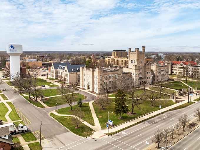 Eastern Illinois University's castle-like Old Main building proves that affordable college towns can have serious architectural style.