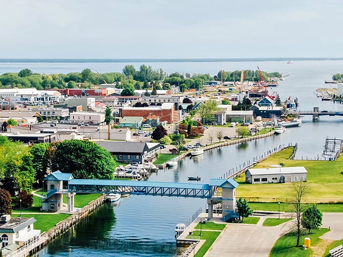 From above, Cheboygan reveals its waterfront soul&mdash;bridges, boats, and blue water stretching toward endless horizons.