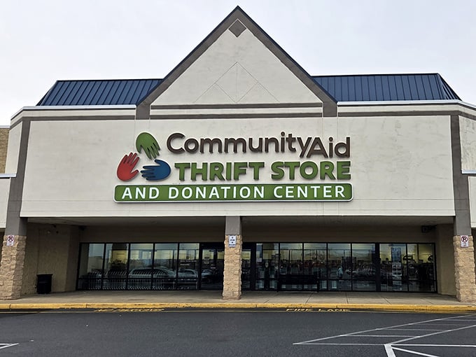 The welcoming storefront beckons bargain hunters with its colorful logo and promise of community-minded shopping adventures.