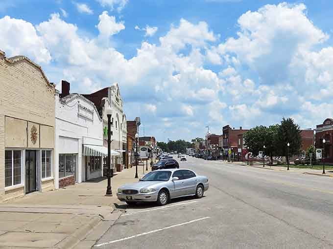 Classic brick buildings stand shoulder to shoulder, their facades holding memories like old friends sharing secrets.