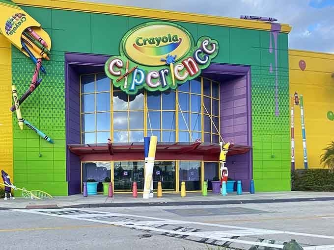 Giant crayons stand guard outside like cheerful sentries, welcoming you to a world where creativity runs wild.