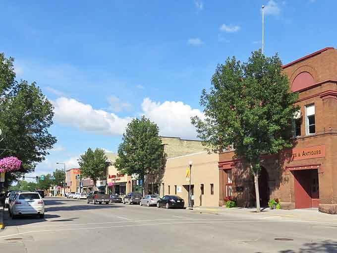 Historic storefronts line Crookston's downtown, where your Social Security check stretches further than your grandmother's famous pie dough.