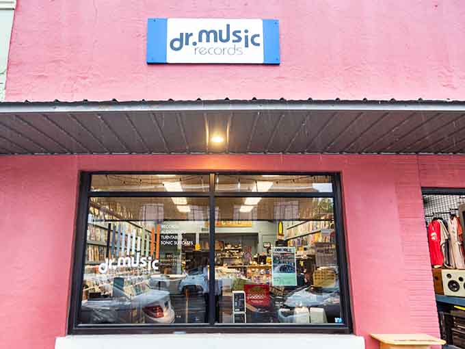 The pink exterior isn't shy about standing out, much like your favorite album that demands to be played loud.