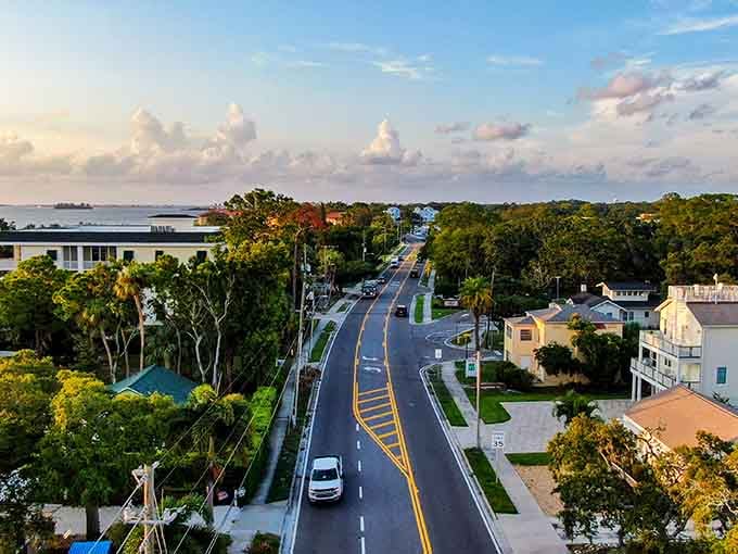 That ribbon of road leads straight to the water, where sunset views are complimentary every single evening.