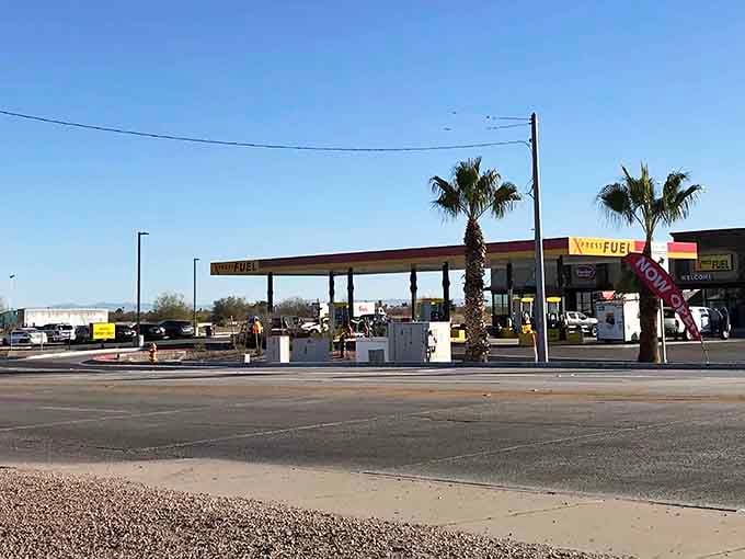 Classic roadside stops with swaying palms remind you that Arizona's best adventures start with simple pit stops.