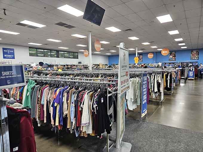 Endless racks stretching toward the horizon like a bargain hunter's yellow brick road to happiness.