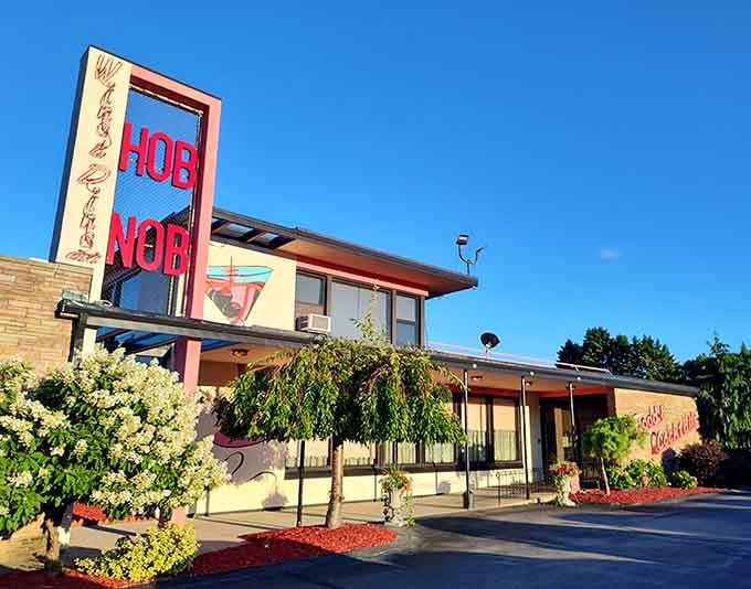 HOBNOB's mid-century exterior is like a time machine to when dinner was an event, not just a meal.