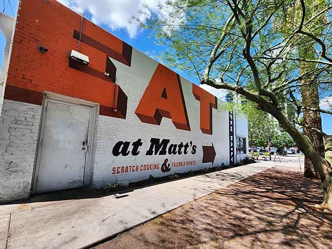 That bold "EAT" mural says it all &ndash; Matt's takes breakfast seriously, with scratch cooking worth setting your alarm for.