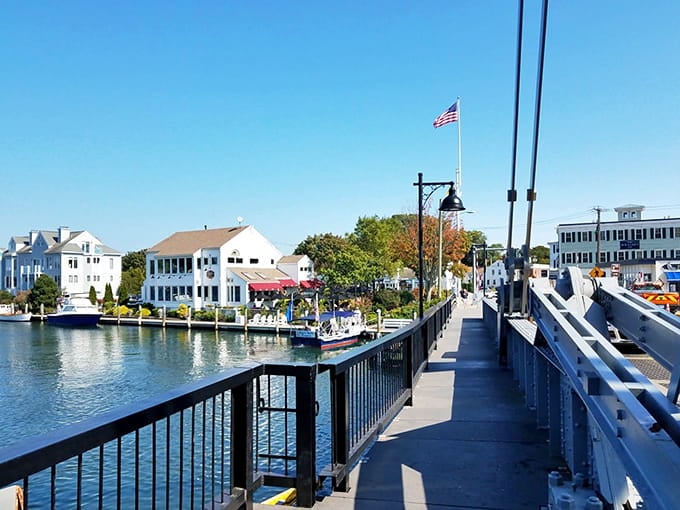 Waterfront views and autumn colors create a perfect backdrop for a leisurely stroll along the harbor.
