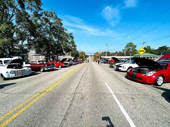 Classic cars line up like a scene from "American Graffiti," proving some towns still celebrate automotive beauty.