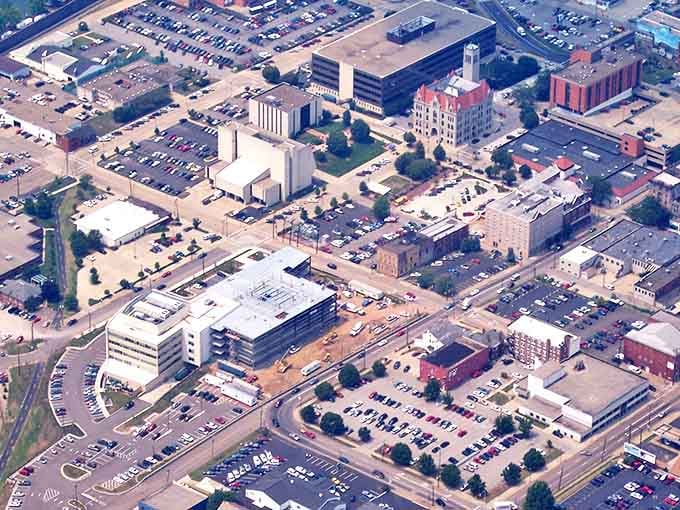 This aerial view shows why Parkersburg feels like home - compact, connected, and beautifully situated by the water.