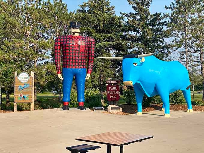 The classic red-and-black plaid never goes out of style, especially when you're an 18-foot-tall folklore hero with a blue ox.