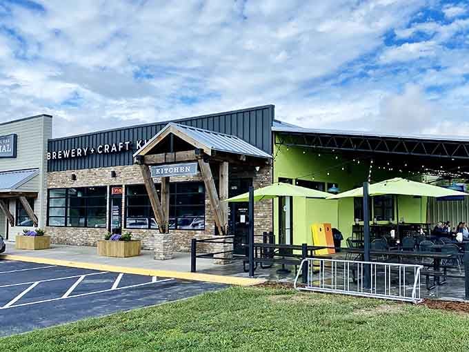 Outdoor dining perfection! Those bright green umbrellas and mountain views make pizza taste even better at Peaceful Side Social.