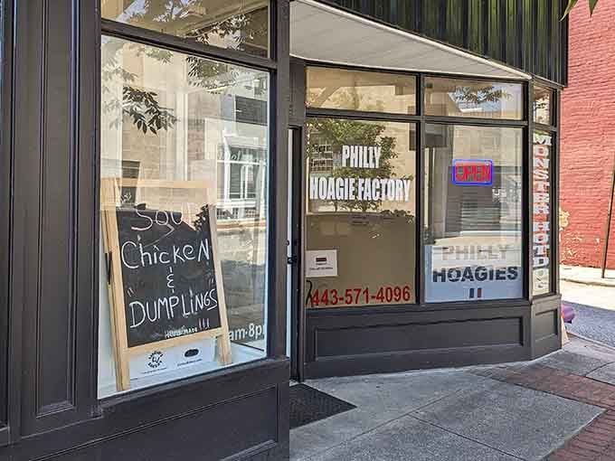 When the chalkboard promises chicken and dumplings alongside hoagies, you know this place understands comfort food on every level.