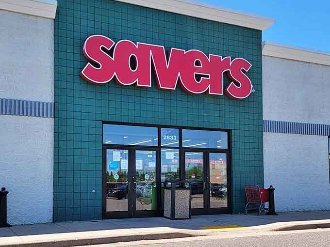 Savers' bold signage against a clear sky &ndash; like a beacon calling all bargain hunters to their happy place.