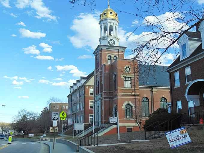 That clock tower has been keeping perfect time since your grandparents were young, watching over every town meeting.