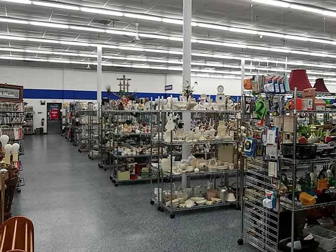 Endless aisles of organized abundance stretch before you like a bargain hunter's dream come true under fluorescent skies.