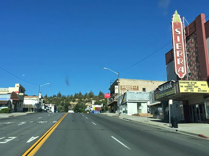 That classic Sierra Theatre marquee stands proud on Main Street, a beacon of small-town entertainment and community spirit.