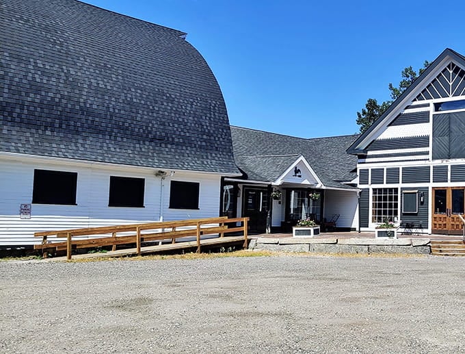 The charming cupola and rustic barn exterior create a shopping experience that feels like visiting a country estate.