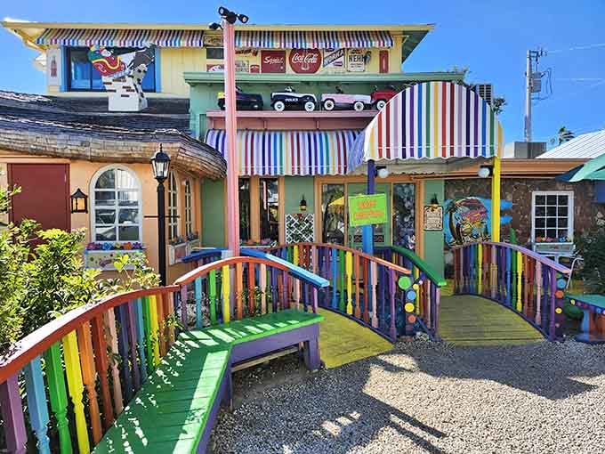 Those vintage cars perched above aren't going anywhere, but your taste buds definitely will after eating here.