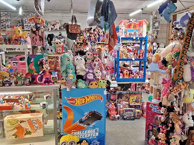 This colorful explosion of plush toys and Hot Wheels brings out the kid in everyone who walks by.