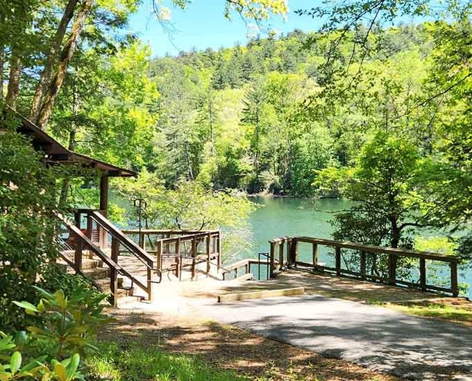 Those wooden steps lead down to water so pristine you'll wonder if someone's been polishing it.