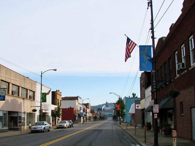 American flags flutter along Weirton's downtown strip, where locals still say hello to strangers and mean it.