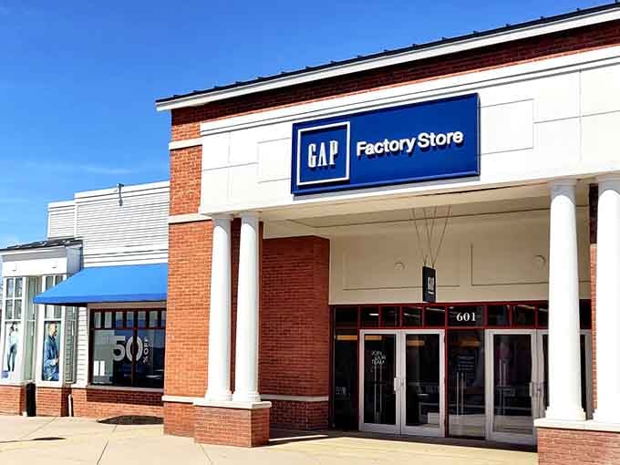 Gap Factory's bold blue beacon calls to those seeking casual classics that won't require a second mortgage.