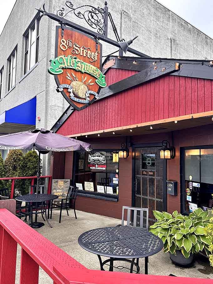 The 8th Street Ale House welcomes weary wanderers with its charming red exterior and patio seating&mdash;perfect for people-watching with a pint.