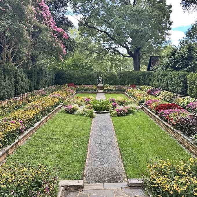 Those flower beds aren't just pretty, they're a masterclass in how geometry and nature can become best friends.