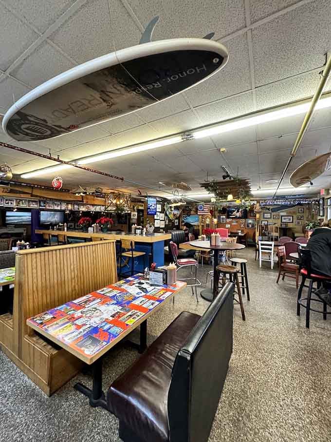 When surfboards hang from the ceiling, you know the food's going to be anything but ordinary.