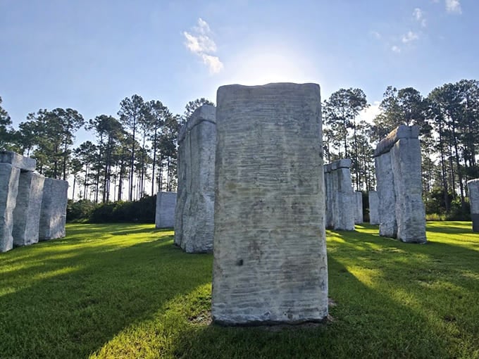 Dawn breaks over Bamahenge, proving that some roadside attractions are worth setting an alarm for.