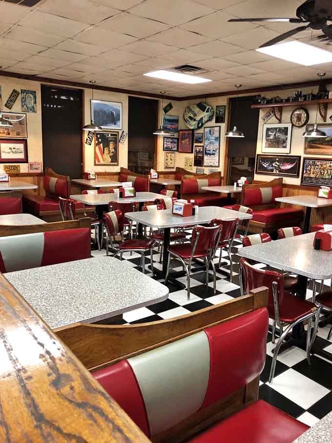 Red vinyl booths and checkered floors: where every meal comes with a side of pure nostalgia.