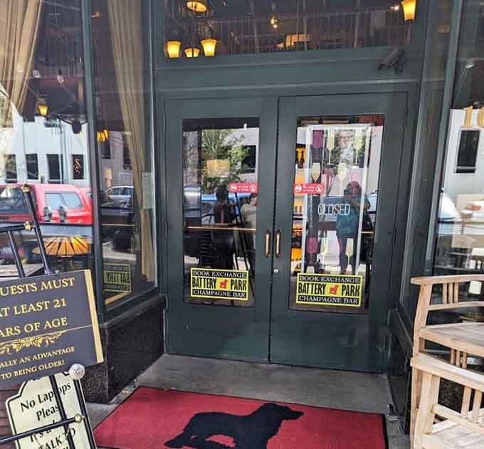 That welcoming entrance promises books, bubbly, and the kind of afternoon that makes you forget your phone exists.