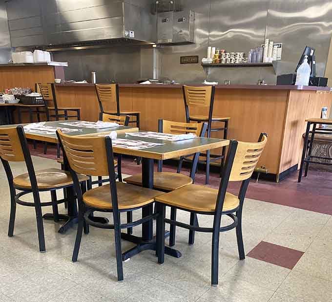 Clean, no-nonsense dining room where the focus is squarely on what arrives at your table, not fancy decor.