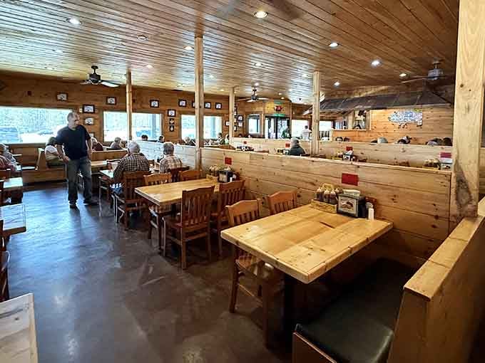 Wood paneling and rustic tables create the perfect setting where smoked meat takes center stage every single day.