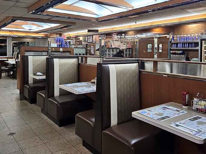 Classic diner booths where countless conversations and countless pancakes have created decades of delicious memories together.