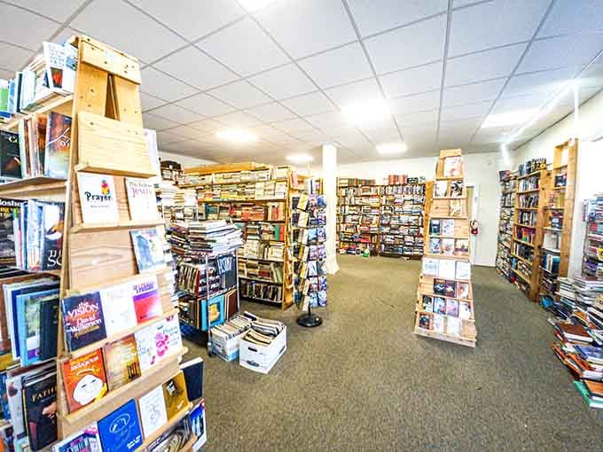 Floor-to-ceiling shelves create a wonderland of words where getting lost is not just acceptable but highly encouraged and thoroughly enjoyable.