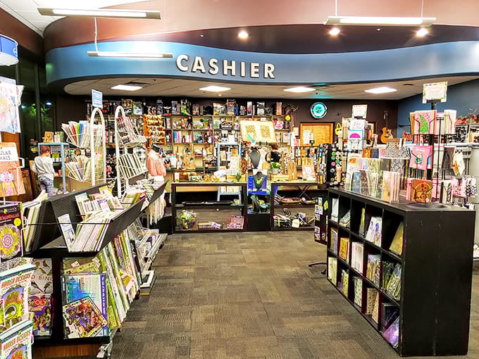The cashier area gleams with treasures and trinkets, tempting you before you've even started your real shopping.