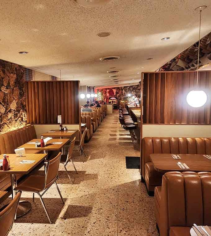 Mid-century modern meets your breakfast dreams in this retro paradise with terrazzo floors and vinyl booths.