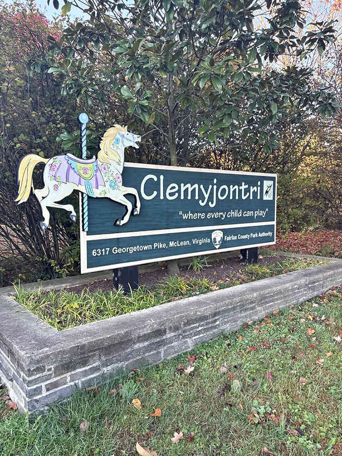 The carousel horse on the sign hints at the magic within, where every child truly can play together.