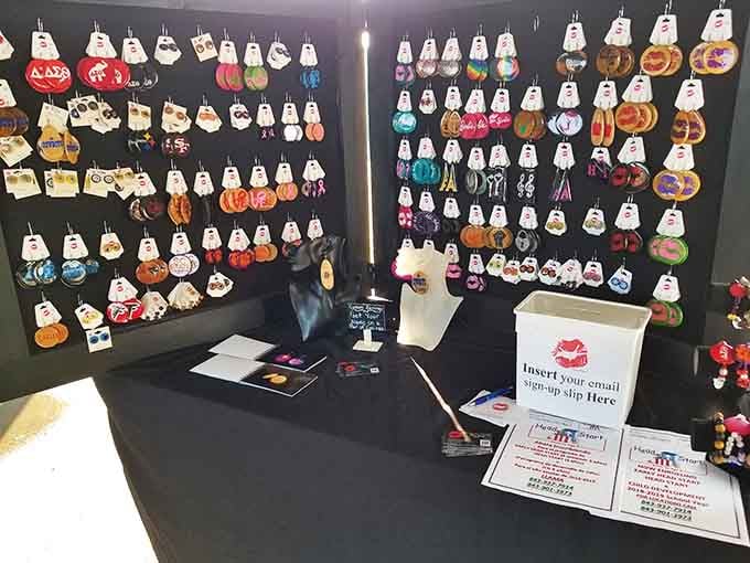 Handcrafted earrings displayed like tiny works of art, proving style doesn't require a second mortgage.